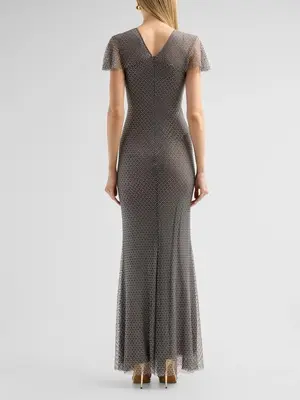 SELF-PORTRAIT Rhinestone Fishnet Mesh Mermaid Maxi Dress