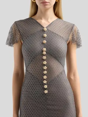 SELF-PORTRAIT Rhinestone Fishnet Mesh Mermaid Maxi Dress