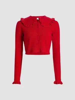 AKNVAS Kamomilla Ruffled Wool-cashmere Cardigan - Red