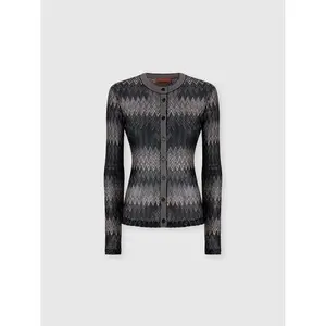 Missoni Viscose Lamé Chevron Crewneck Cardigan - Black