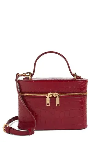 Mango Camelia Croc Embossed Faux Leather Crossbody Bag - Red