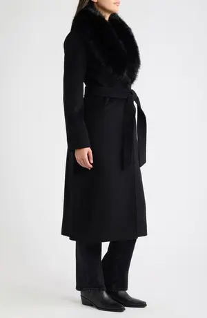 Michael Kors Belted Wool Blend Coat With Faux Fur Collar