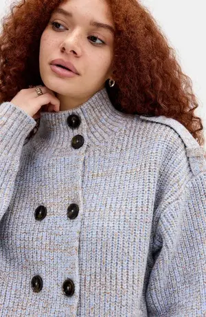 BDG URBAN OUTFITTERS Ribbed Double Breasted Funnel Neck Cardigan