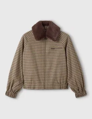Whistles Fur Collar Checked Bomber Jacket