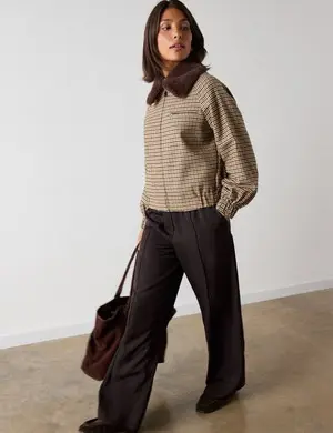Whistles Fur Collar Checked Bomber Jacket