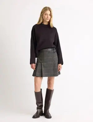 ALBARAY Checked Buckle A-line Pleated Skirt