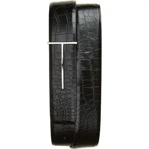 TOM FORD T-buckle Croc Embossed Reversible Leather Belt - Black