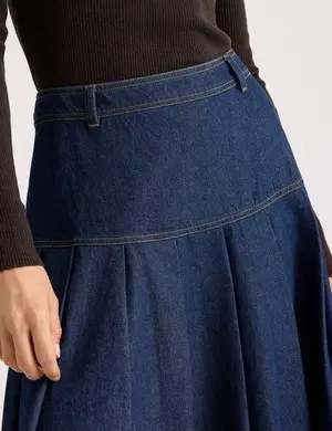 ALBARAY Denim Drop Waist Pleat Skirt
