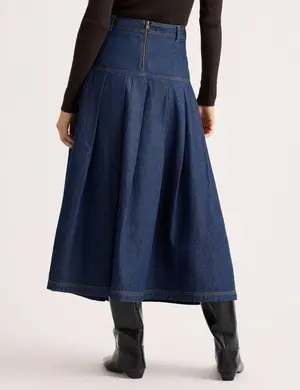 ALBARAY Denim Drop Waist Pleat Skirt