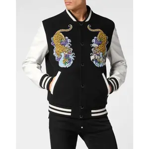 Philipp Plein College Bomber With Woolen Cloth Base Tattoo - Black