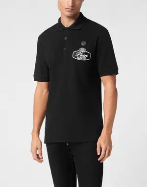 Philipp Plein Pique Polo Shirt Ss Slim Fit Racing Club - Black