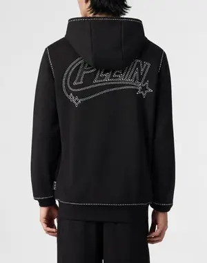Philipp Plein Zip Hoodie Stitching Logo - Black