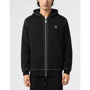 Philipp Plein Zip Hoodie Stitching Logo - Black