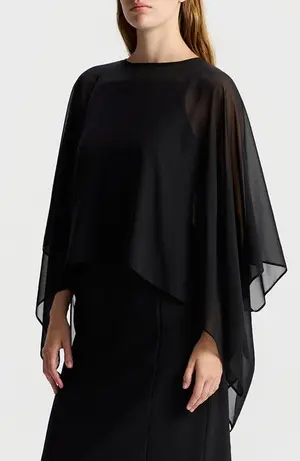 Ronen Chen Natalia Sheer Cape-sleeve Top - Black