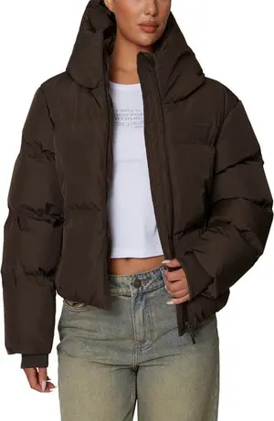 GOOD FOR NOTHING Short Pp Padded Hooded Jacket - Chocolate
