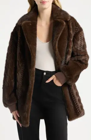 Love Token Lola Cable Detail Faux Fur Coat - Brown