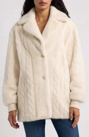 Love Token Lola Cable Detail Faux Fur Coat - Ivory