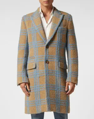 Philipp Plein Alpaca Wool Long Coat - Beige/lightblue