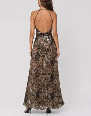 Philipp Plein Open Back Piercing Long Dress All-over Leopard