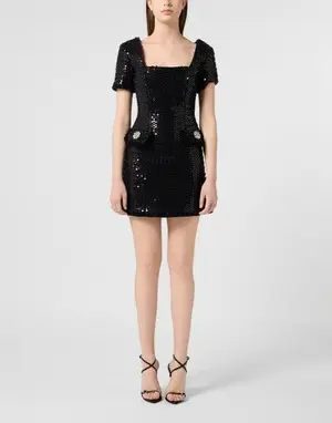 Philipp Plein Tweed Mini Dress Paillettes