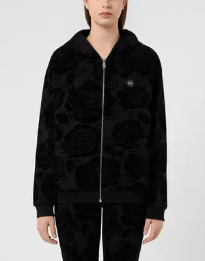 Philipp Plein Zip Hoodie Flock Flower Monogram - Black
