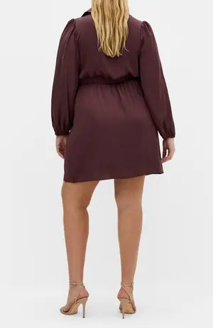 City Chic Lianna Long Sleeve Belted Shirtdress - Cocoa