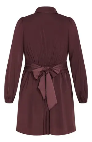 City Chic Lianna Long Sleeve Belted Shirtdress - Cocoa