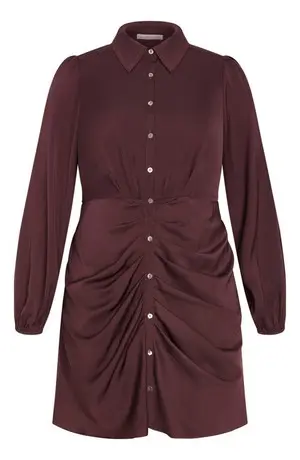 City Chic Lianna Long Sleeve Belted Shirtdress - Cocoa