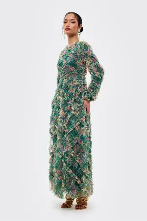 MARYISA Floral Ruffle Maxi Dress