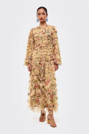 MARYISA Modest Floral Ruffle Dress
