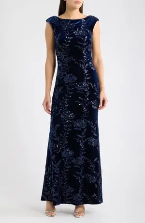 Eliza J Cap Sleeve Embellished Column Gown