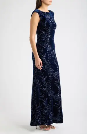 Eliza J Cap Sleeve Embellished Column Gown