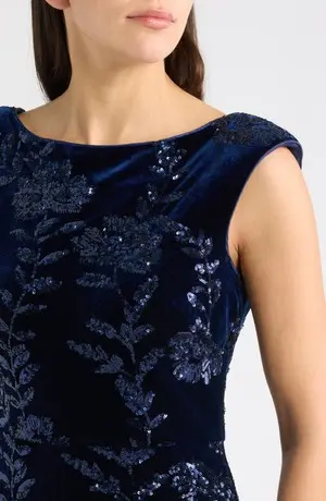 Eliza J Cap Sleeve Embellished Column Gown