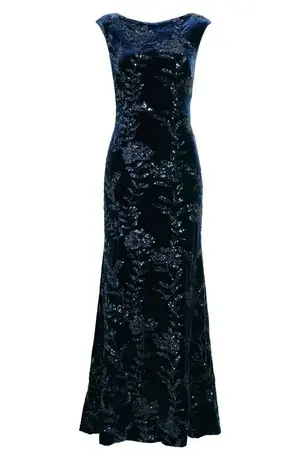 Eliza J Cap Sleeve Embellished Column Gown