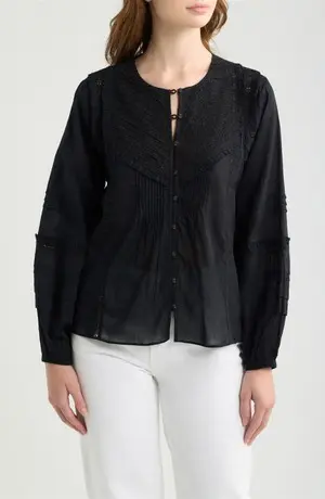 CLEOBELLA Theodora Pintuck Organic Cotton Top - Black