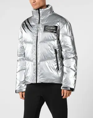 PLEIN SPORT Nylon Crease Puffer Jacket - Silver
