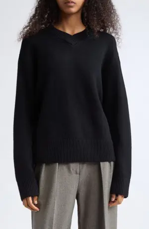 REISS Mari Wool & Cashmere V-neck Sweater - Black