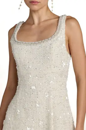 Mac Duggal Petite Sequin Embellished Scoop Neck Midi Dress