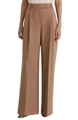 REISS Luna Pleated Wide Leg Wool Blend Trousers