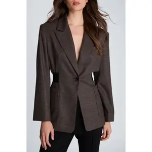 KENNETH COLE Ribbed Waisted Blazer - Medium Bark Multi
