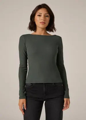 7 Diamonds Modal Ribbed Boatneck Top - Emerald