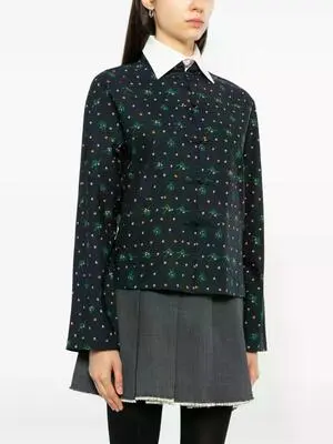 AO YES Floral-print Frog-button Shirt