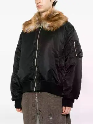 KAMIYA Faux-fur Collar Bomber Jacket - Black