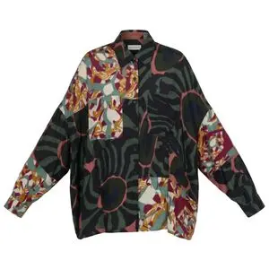 Dries Van Noten Marbled Clay Border Print Fluid Shirt 'khaki