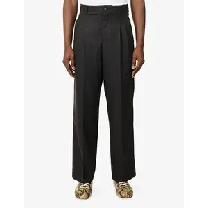AMI Paris Pleated Striped Wool Trousers