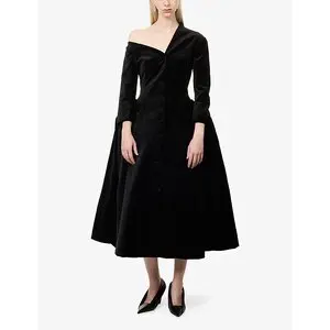 A.W.A.K.E. Mode Off-shoulder Basque Velvet Midi Dress