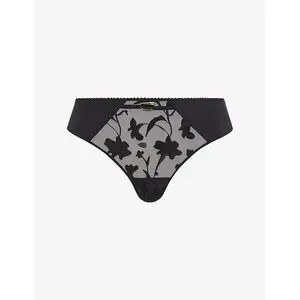 Chantelle Floral-embroidered Tanga Briefs S Black