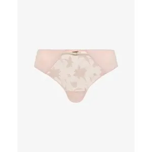 Chantelle Floral-embroidered Tanga Briefs - Taffeta Pink