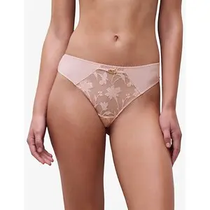 Chantelle Floral-embroidered Tanga Briefs - Taffeta Pink