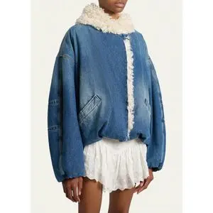 Isabel Marant Étoile Charone Short Denim Jacket With Faux Fur Trim